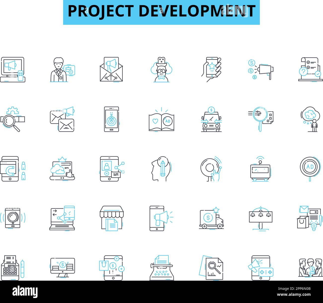 Project development linear icons set. Strategy, Planning, Execution ...