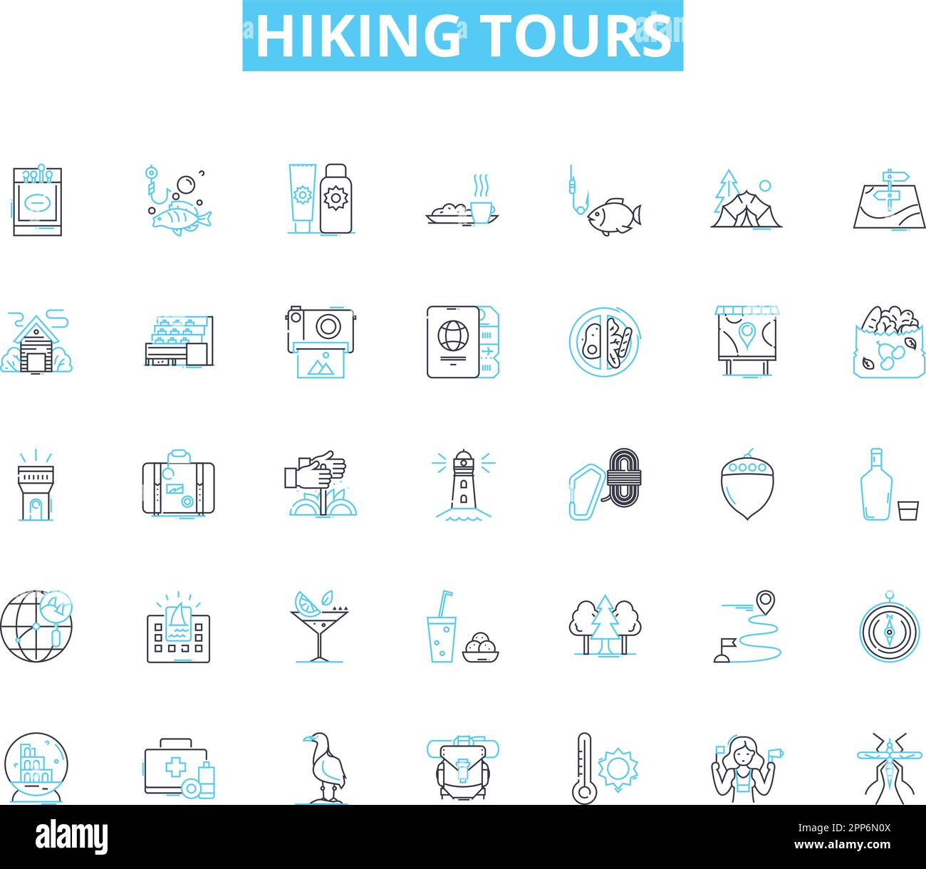 Hiking tours linear icons set. Trekking, Exploration, Adventure ...