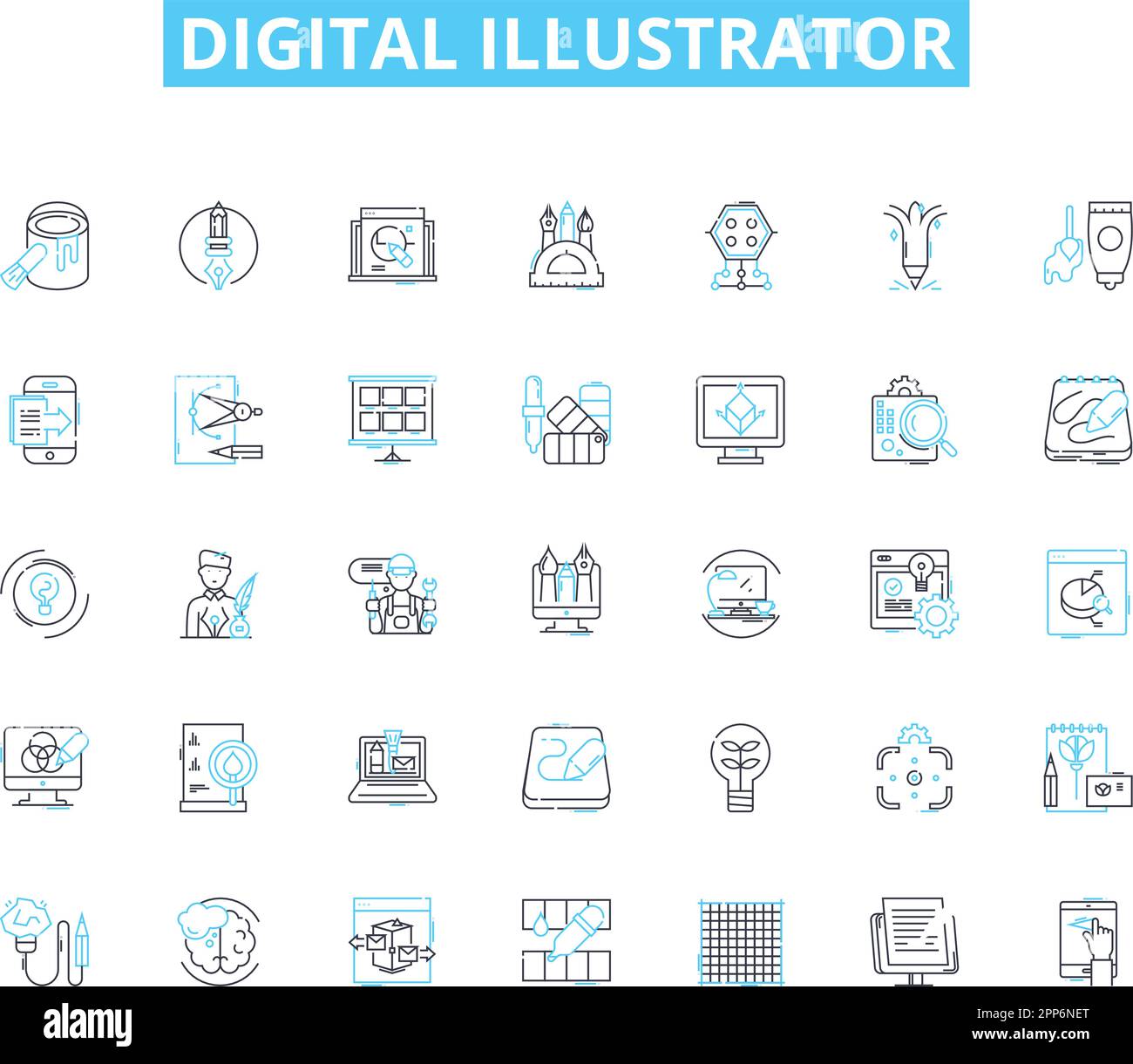 Digital illustrator linear icons set. Vector, Sketch, Layers ...