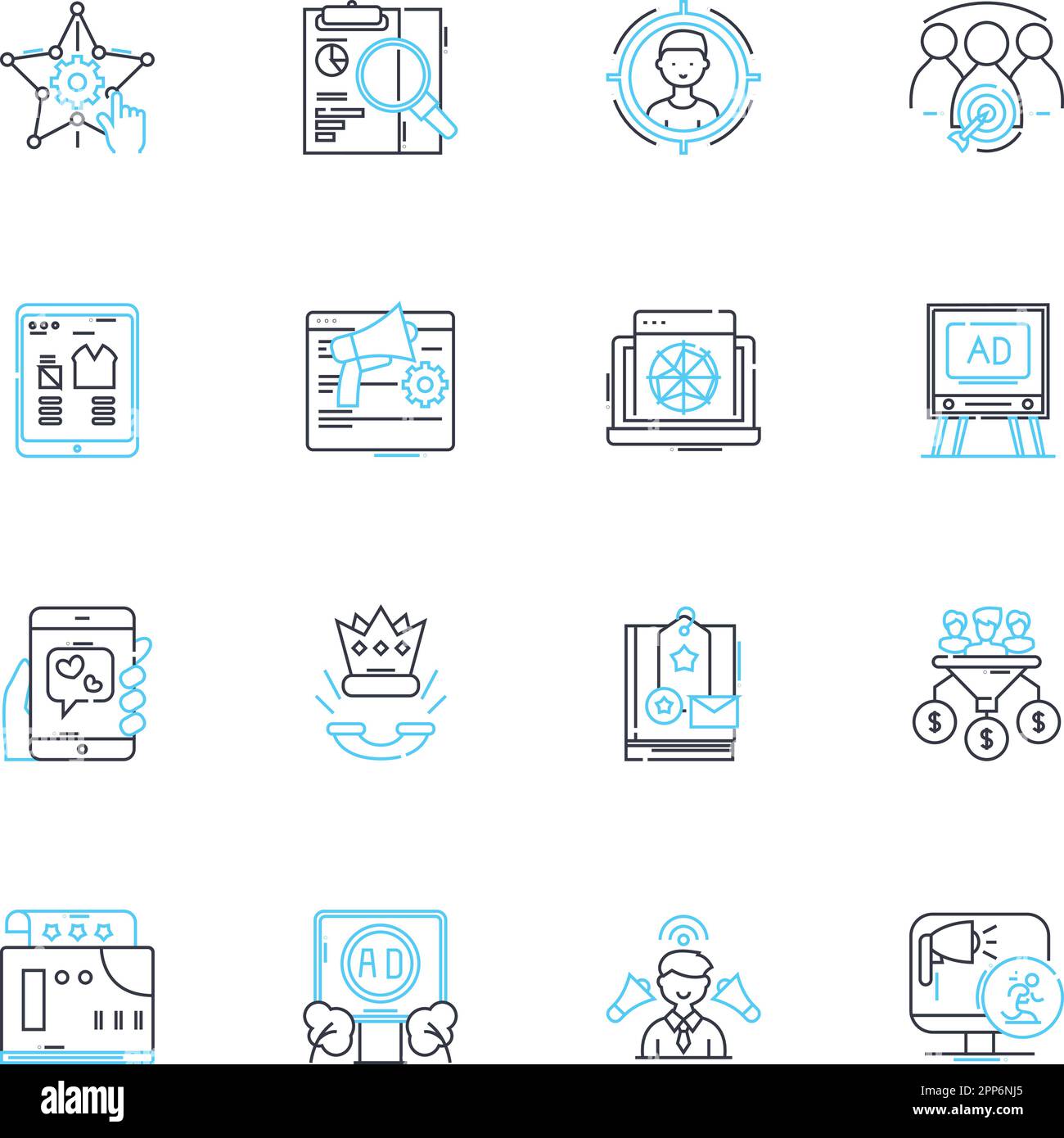 Email media linear icons set. Inbox, Compose, Send, Receive, Attachments, Drafts, Spam line ...