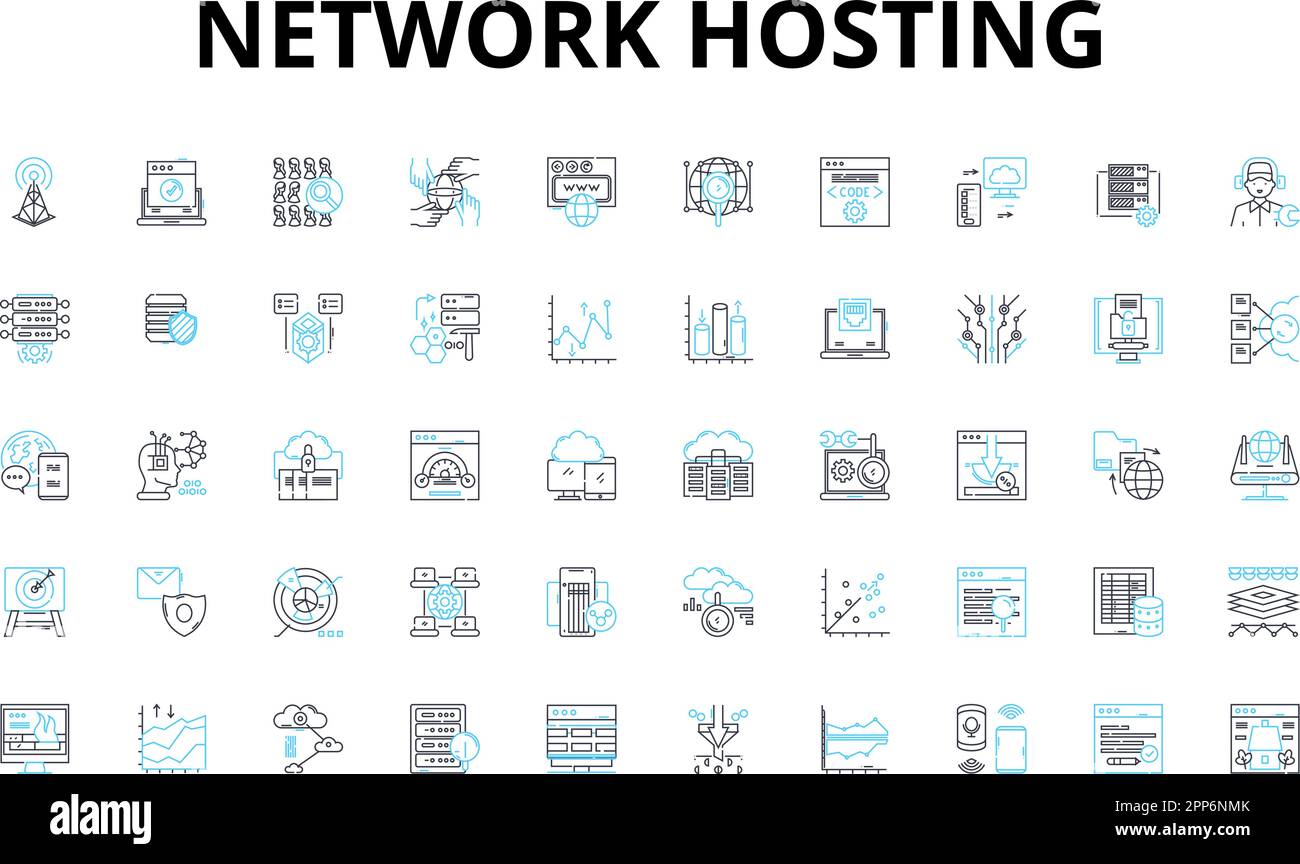 Network hosting linear icons set. Cloud, Server, Virtualization ...