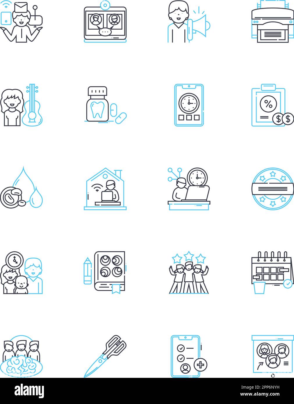business equipment linear icons set. Copier, Printer, Scanner, Fax ...