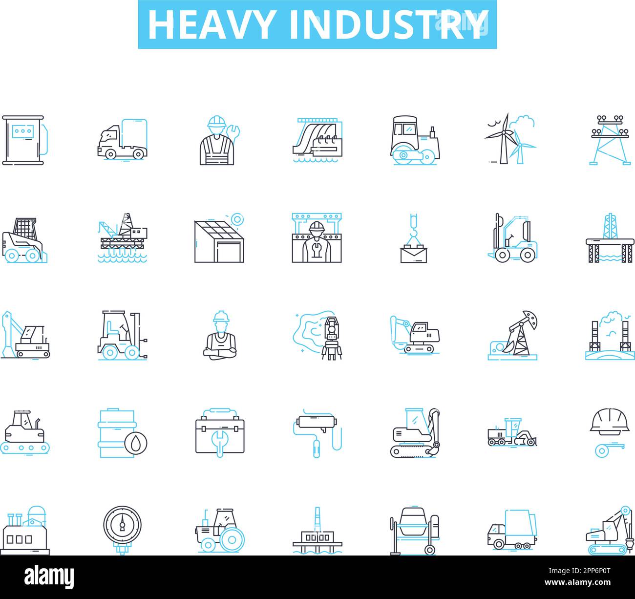 Heavy industry linear icons set. Metallurgy, Mining, Manufacturing, Steel, Refining, Machining ...