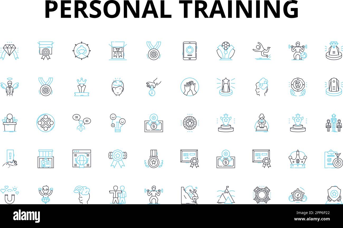 Personal training linear icons set. Fitness, Exercise, Strength, Endurance, Conditioning, Health ...