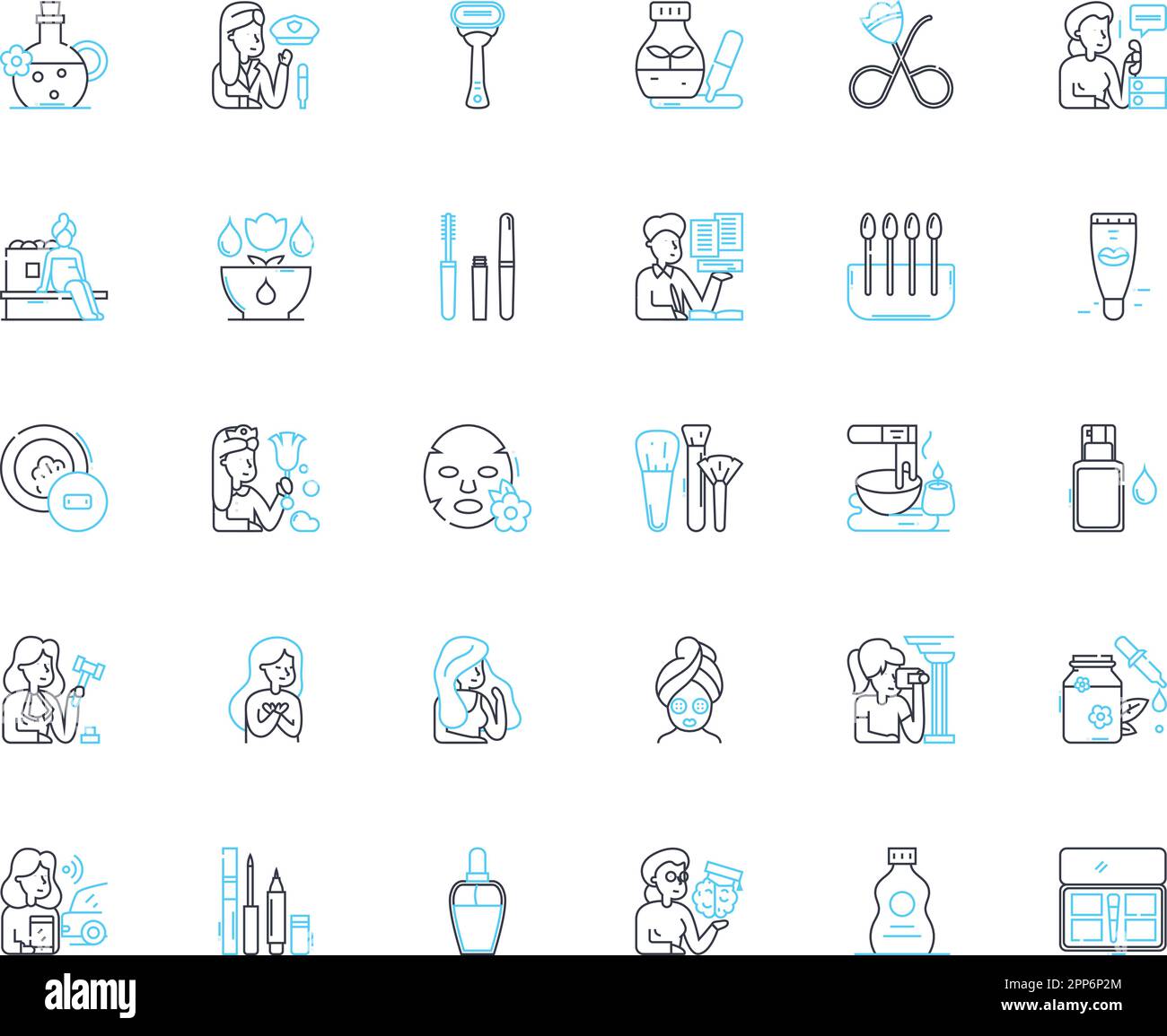 Skin treatment linear icons set. Hydration, Exfoliation, Acne ...