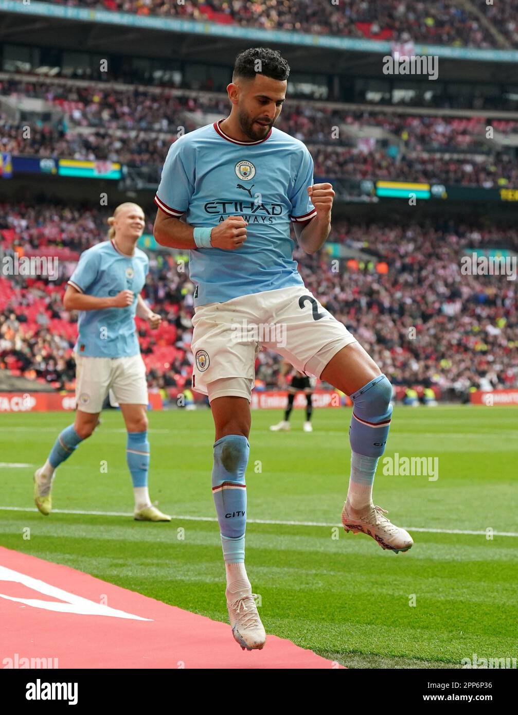 Manchester City's Riyad Mahrez celebrates scoring their side's second ...