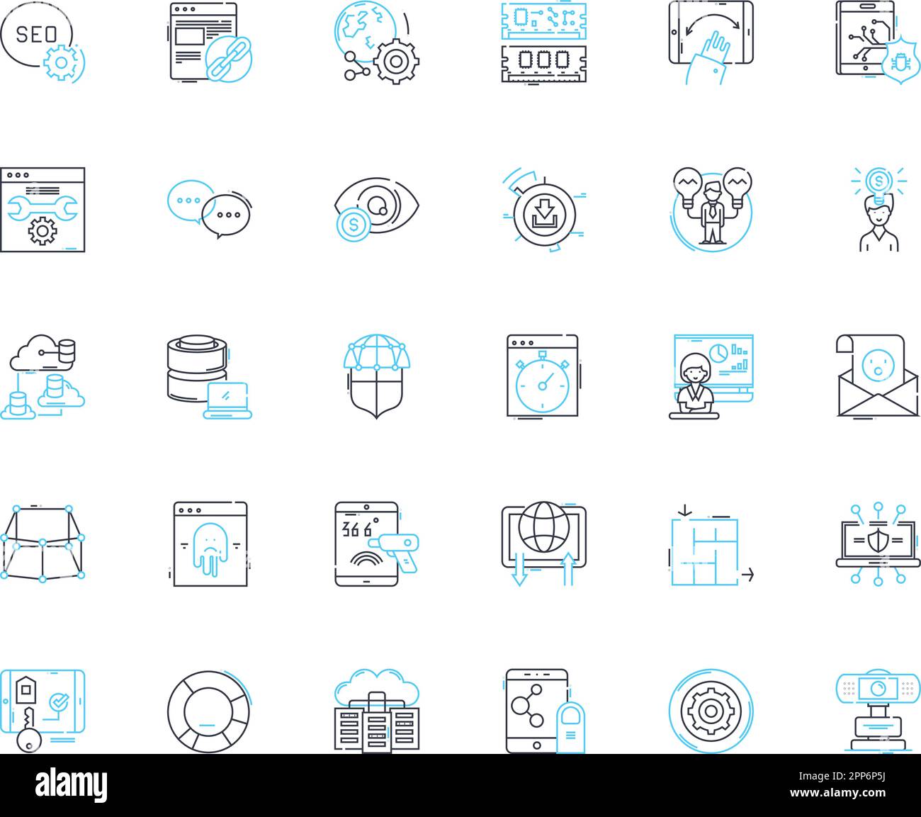 Brand awareness linear icons set. Visibility, Recognition, Perception, Familiarity, Credibility ...
