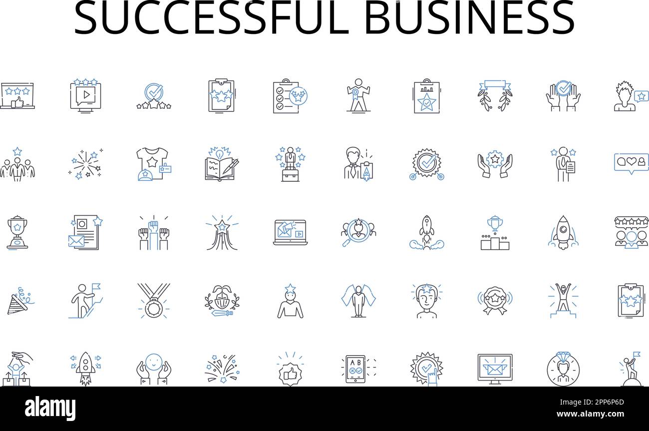 Successful business line icons collection. Comical, Entertaining ...