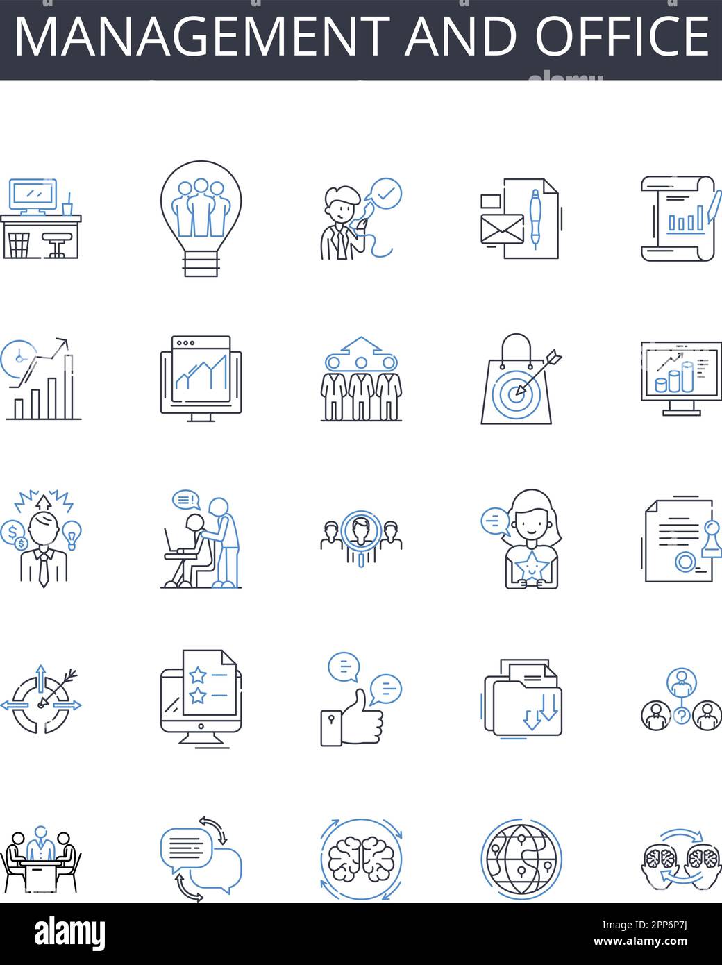 Management and office line icons collection. Marketing and advertising ...
