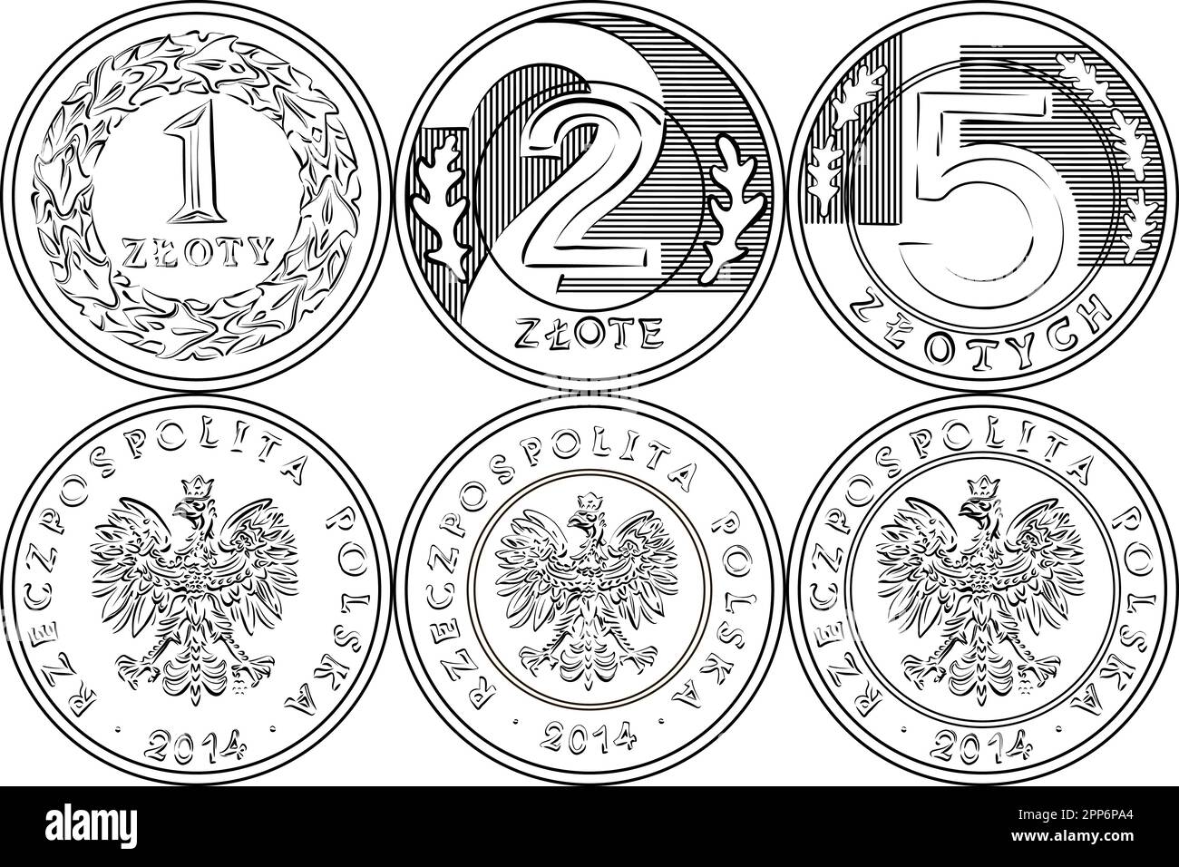 Vector reverse and obverse Polish Money one, two and five zloty gold ...