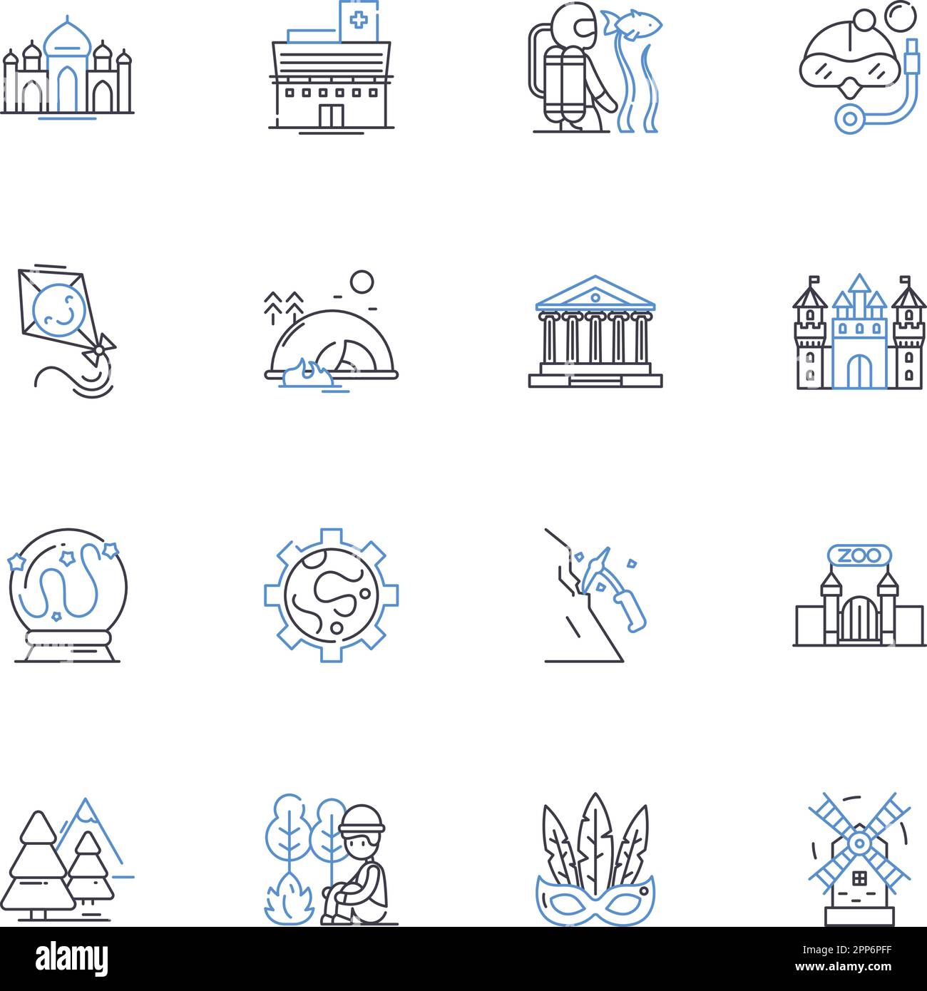 Worldwide itinerary line icons collection. Adventure, Backpacking ...