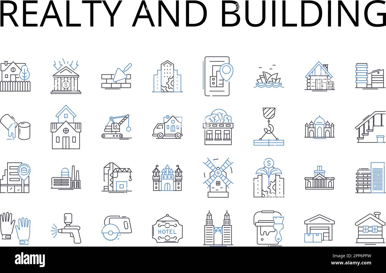 Realty and building line icons collection. Property and estate, Home and shelter, Dwelling and ...