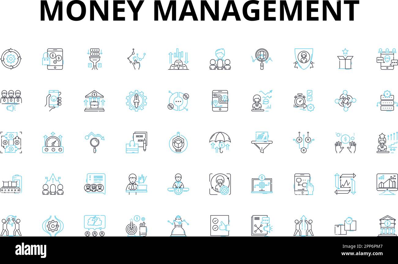 Money management linear icons set. Budgeting, Saving, Investing, Debt ...
