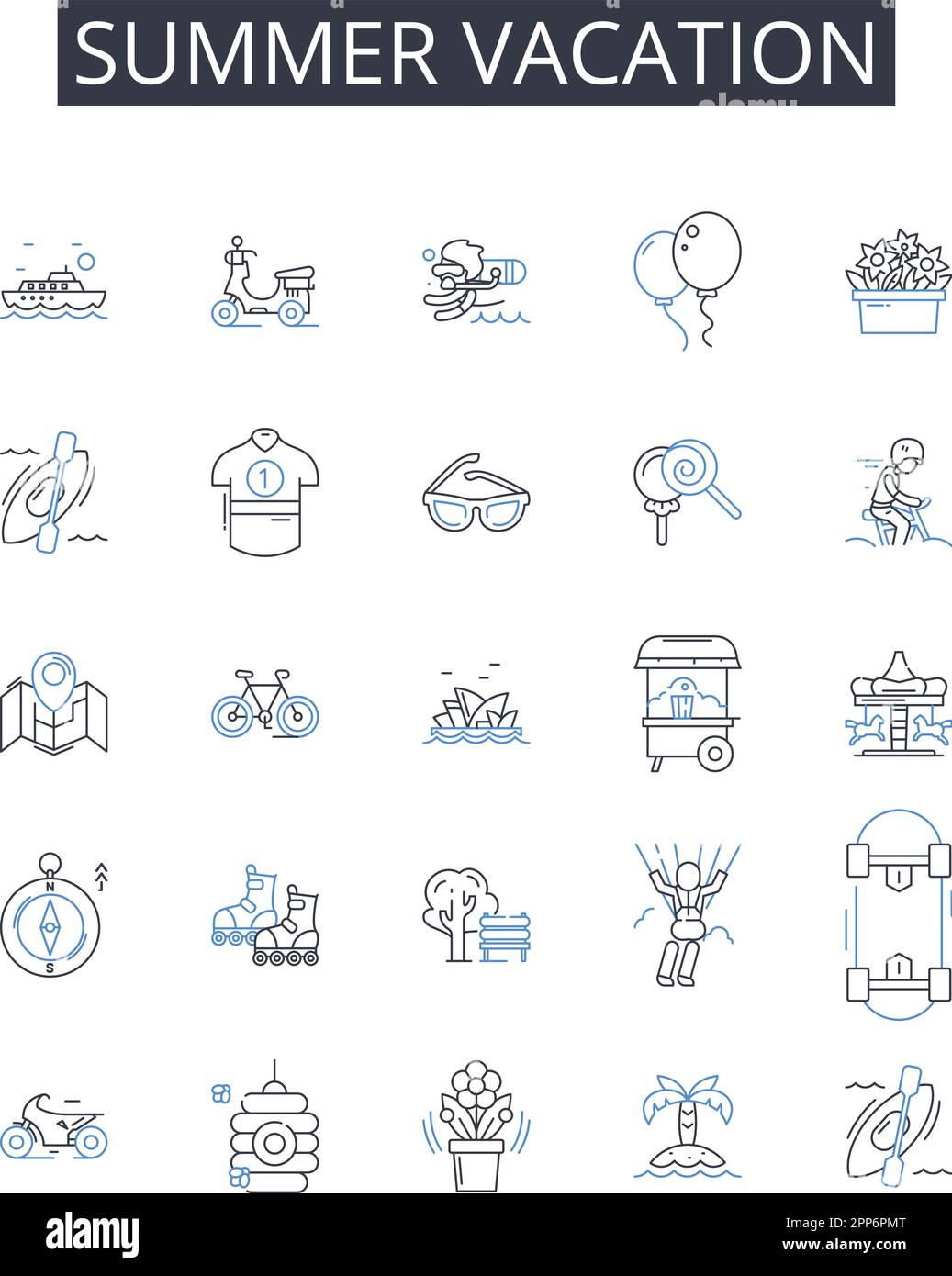 Summer vacation line icons collection. Beach holiday, Winter break ...