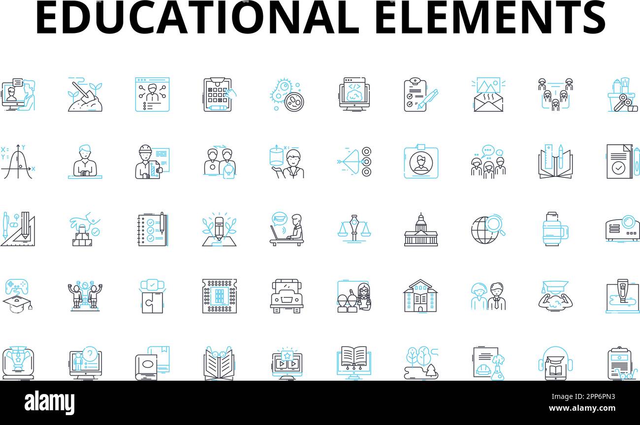 Educational elements linear icons set. Curriculum, Lesson plans, Assessments, Teaching, Learning ...
