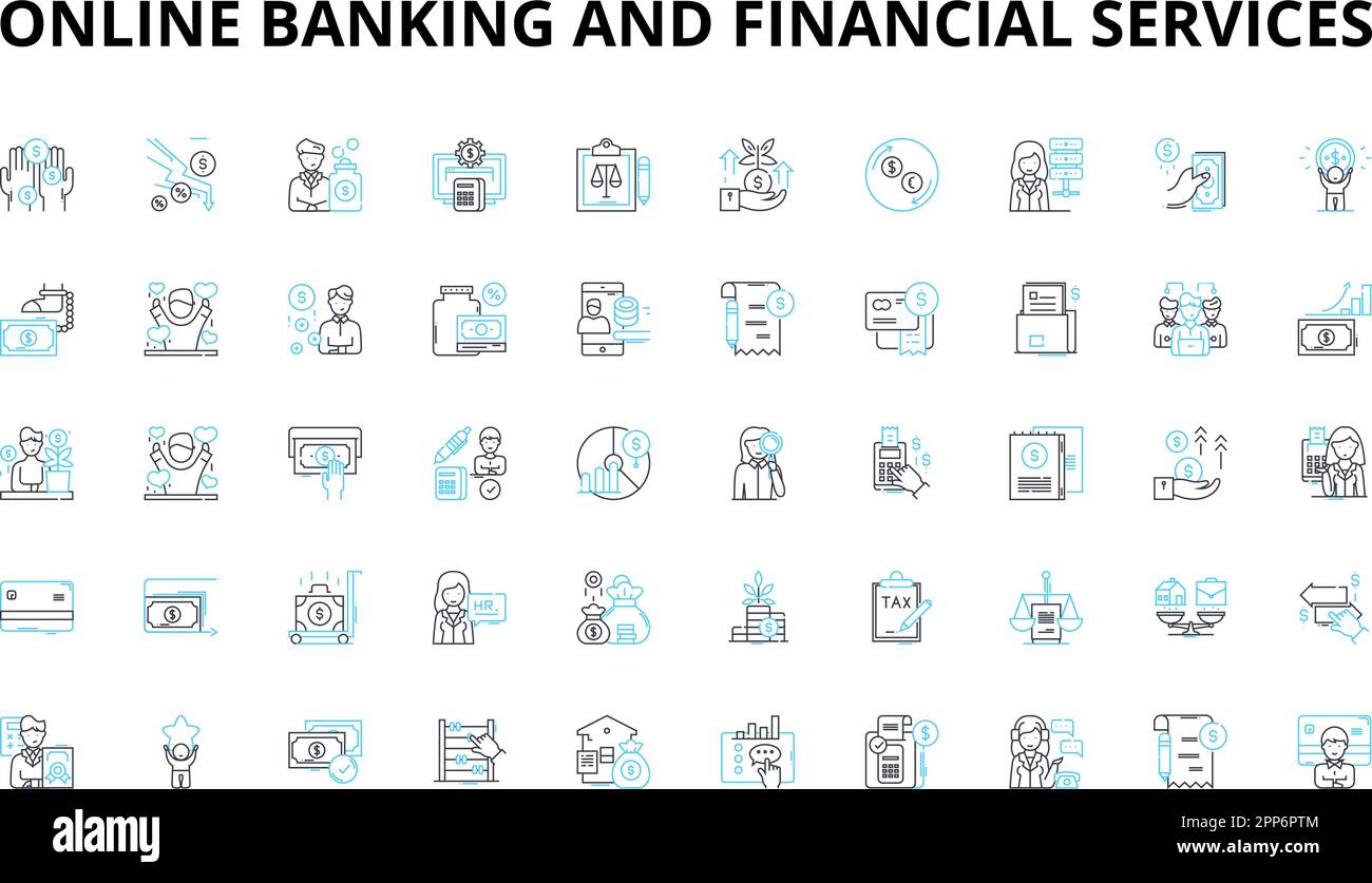 Online banking and financial services linear icons set. Security ...