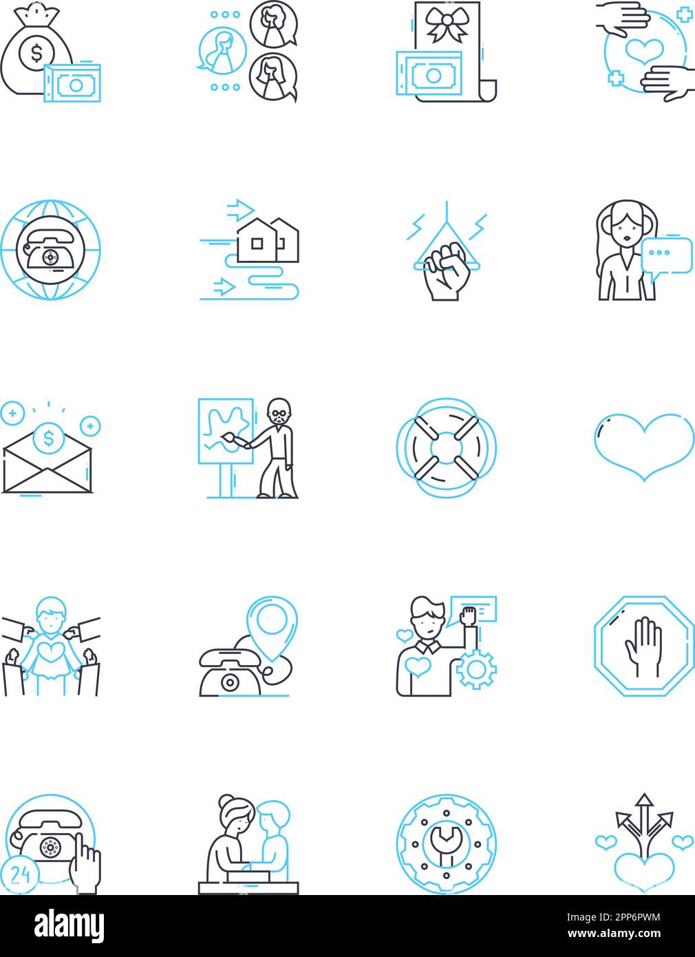 Endowment linear icons set. Investment, Donation, Fund, Legacy, Grant ...