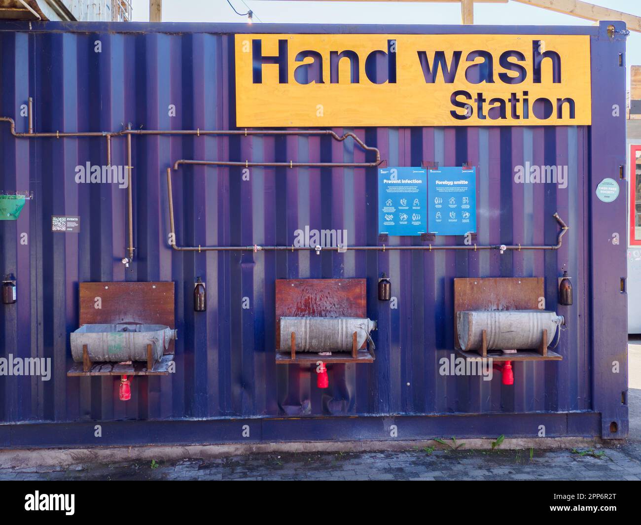 Copenhagen, Denmark - July 2021: Reffen - Hand washing station in the ...