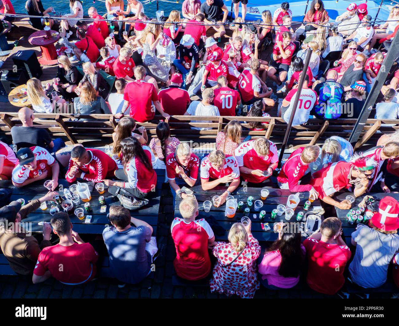 Copenhagen, Denmark - July 2021: Danish fans during the final Euro 2021 ...