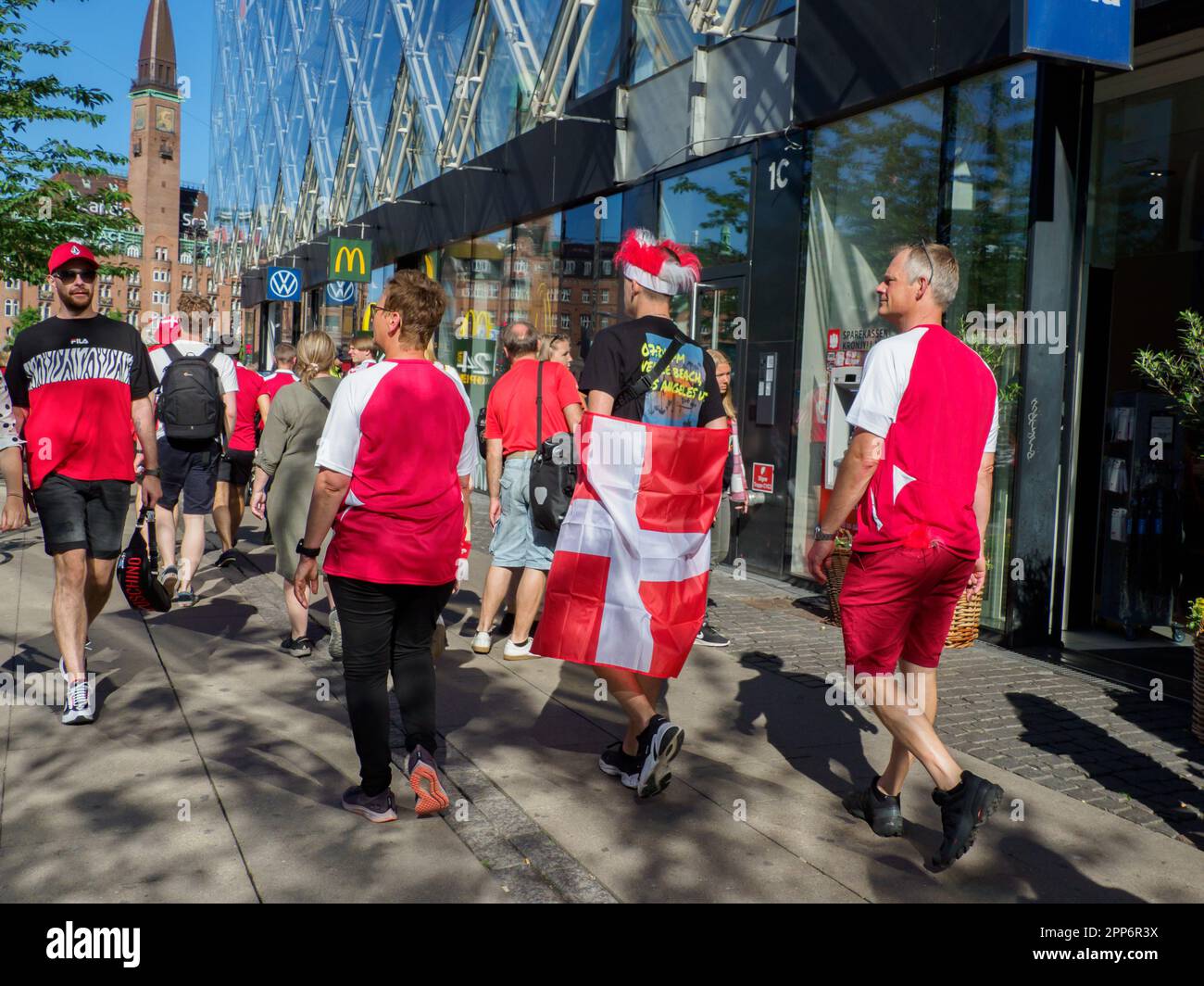 Copenhagen, Denmark - July 2021: Danish fans during the final Euro 2021 ...