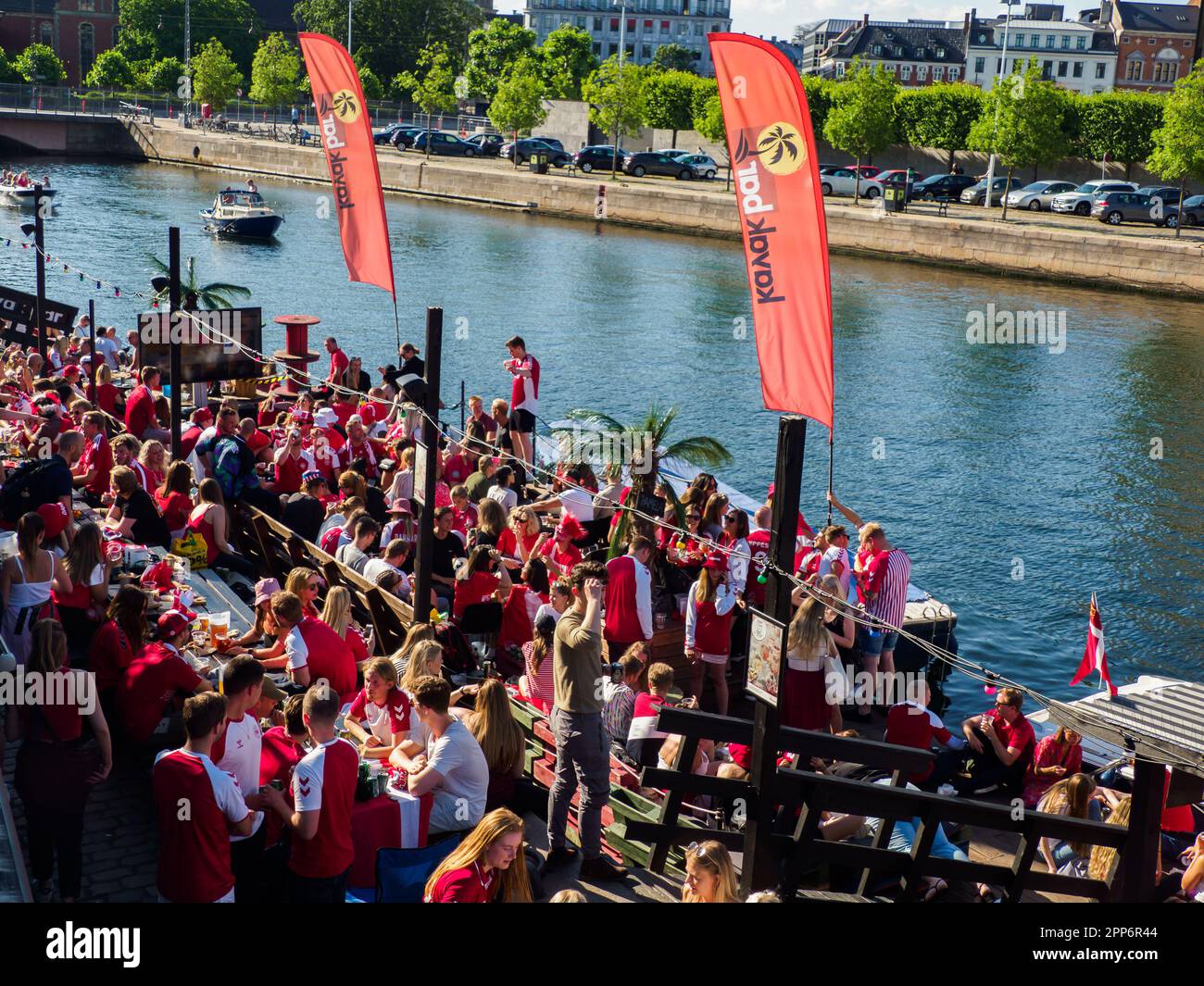 Copenhagen, Denmark - July 2021: Danish fans during the final Euro 2021 ...