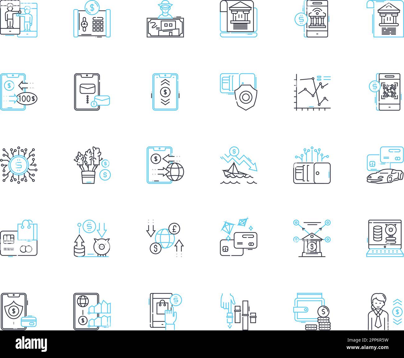 Wealth flow linear icons set. Prosperity, Abundance, Cashflow ...