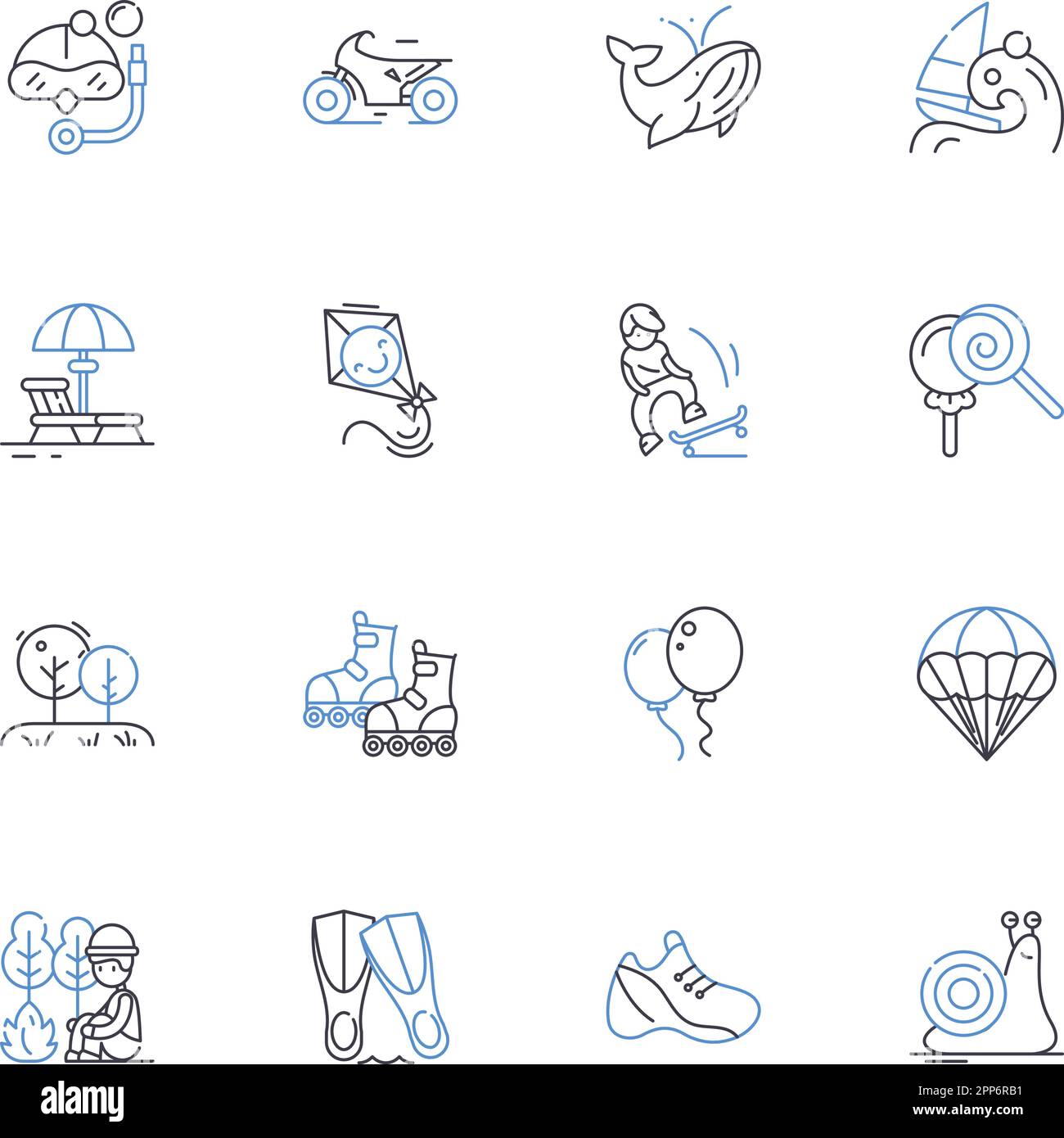 Backpacking trip line icons collection. dventure, exploration ...