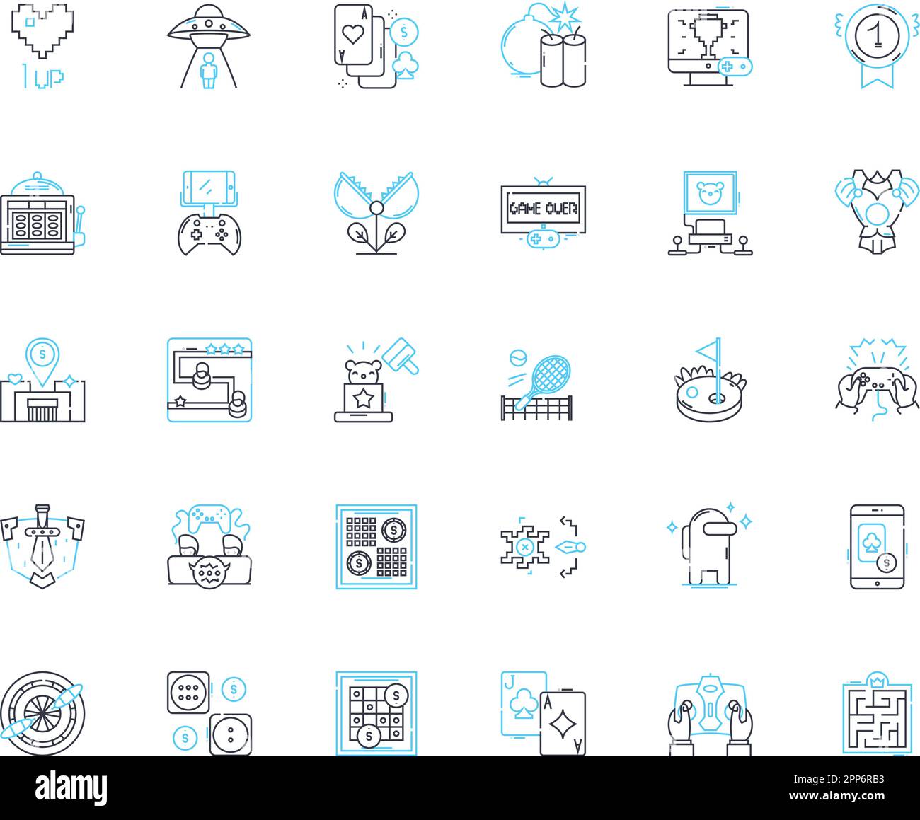 Gaming linear icons set. Console, Shooter, Adventure, Puzzle, RPG, Racing, Strategy line vector ...