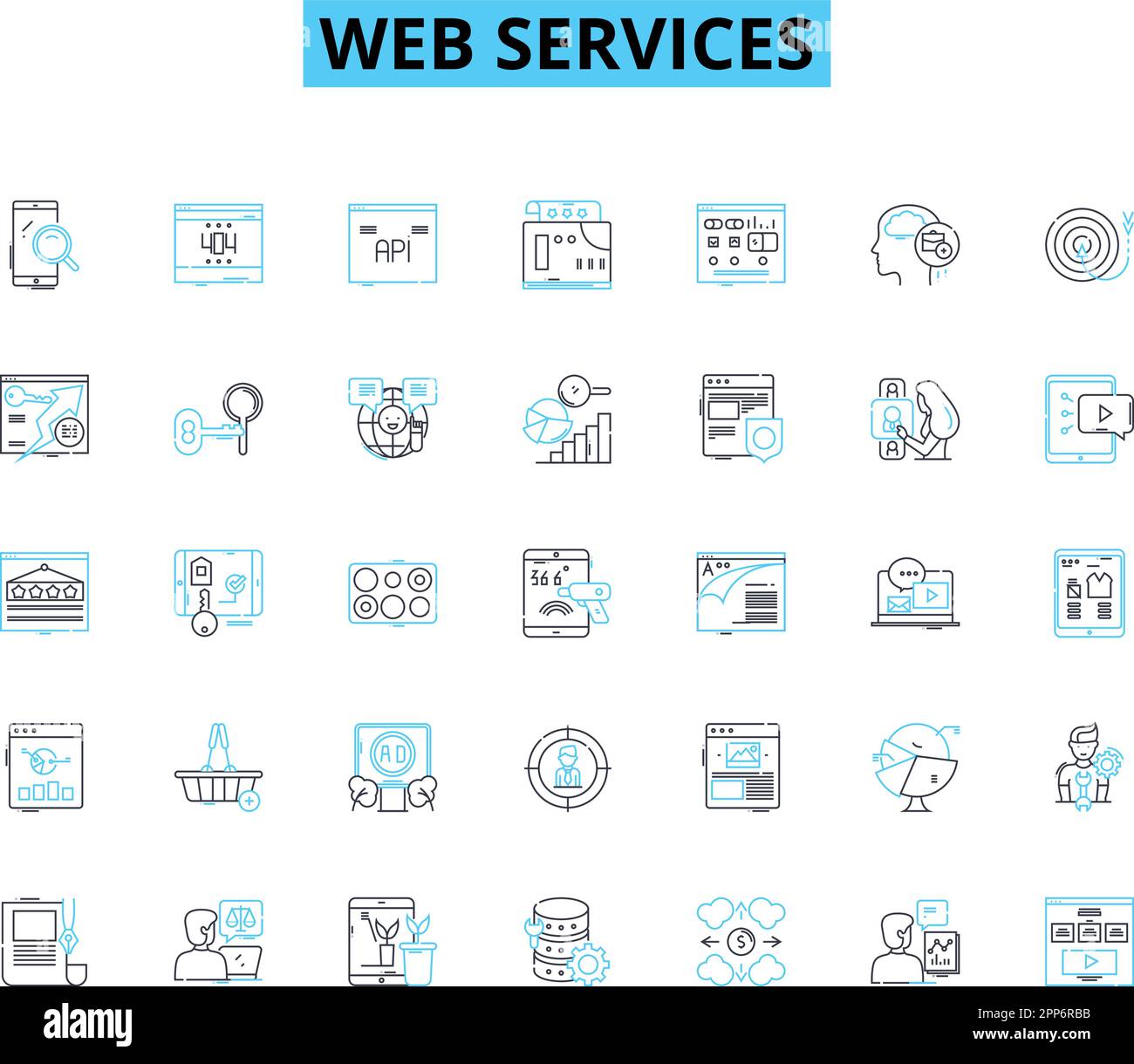 Web services linear icons set. Integration, Security, API, Scalability ... Web services linear icons set. Integration, Security, API, Scalability ...