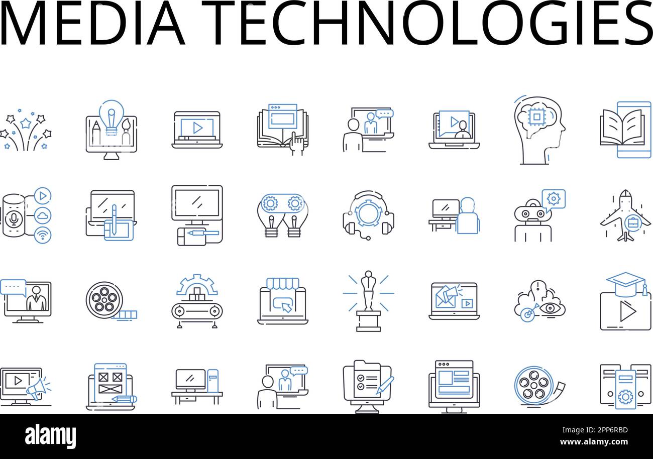 Media technologies line icons collection. Digital devices, Information ...