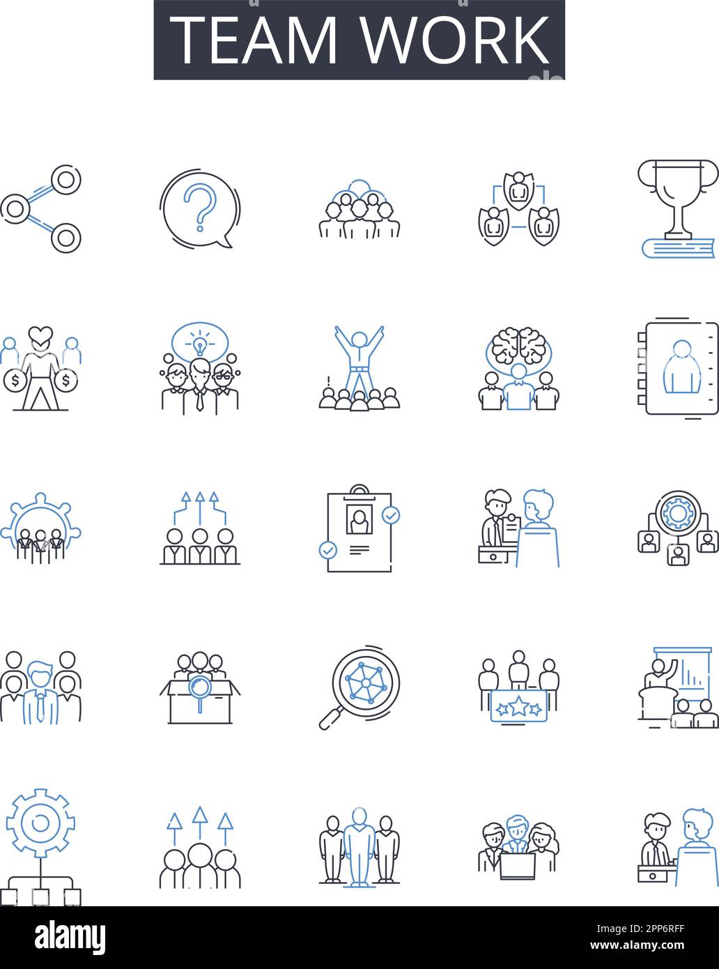 Team work line icons collection. Cooperation support, Leadership ...