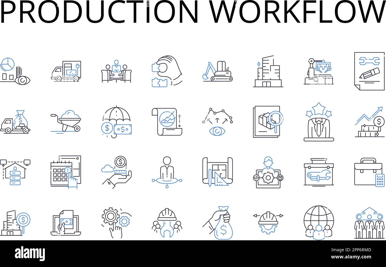 Production Workflow Line Icons Collection Manufacturing Process Design Approach Operational