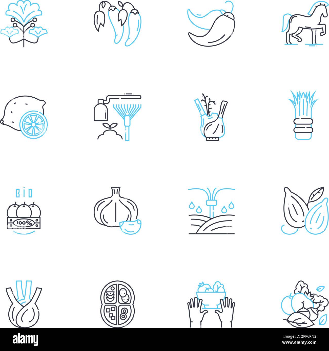 Agribusiness linear icons set. Farming, Livestock, Produce, Irrigation ...