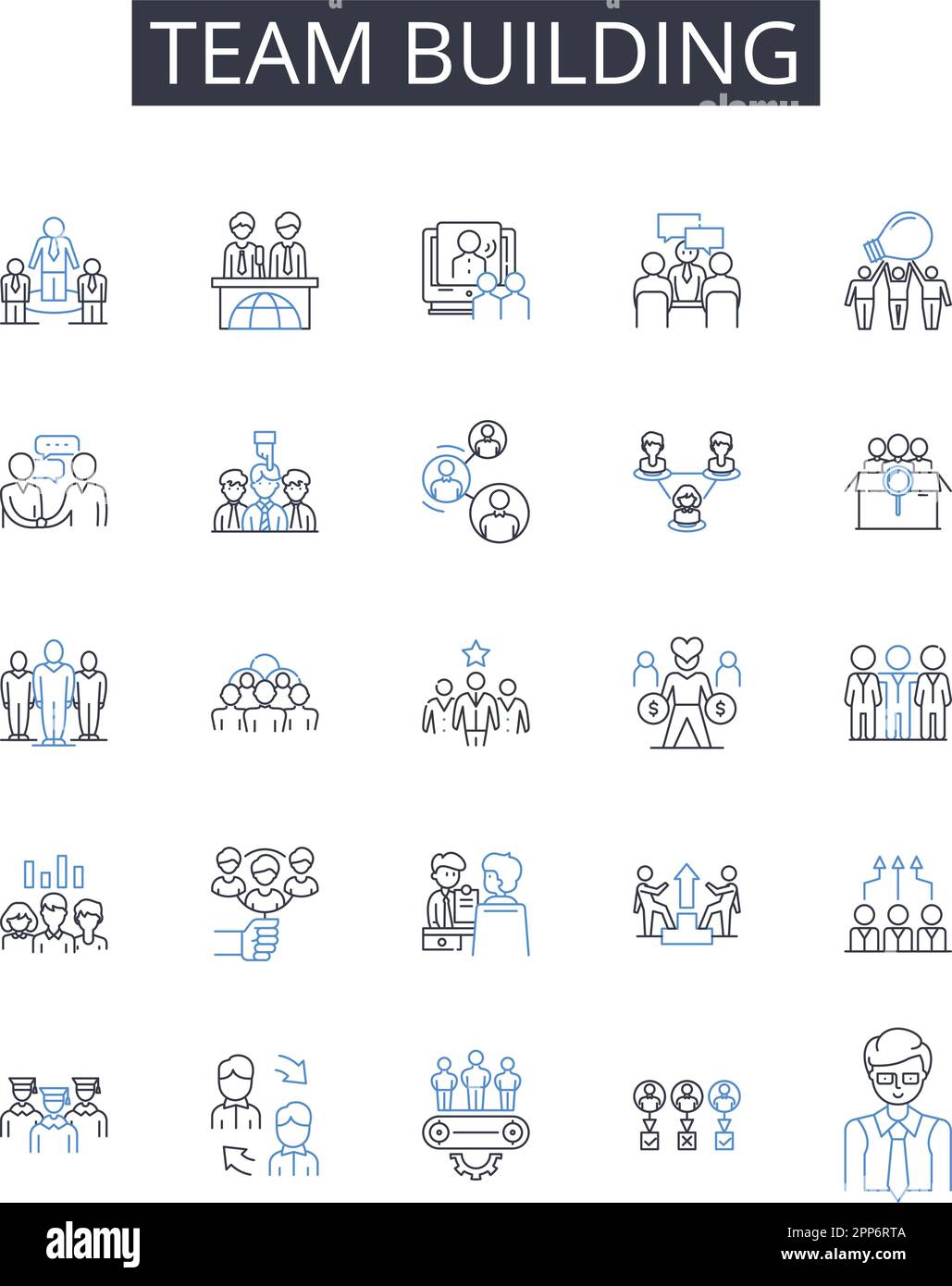 Team building line icons collection. Suppleness, Elasticity ...