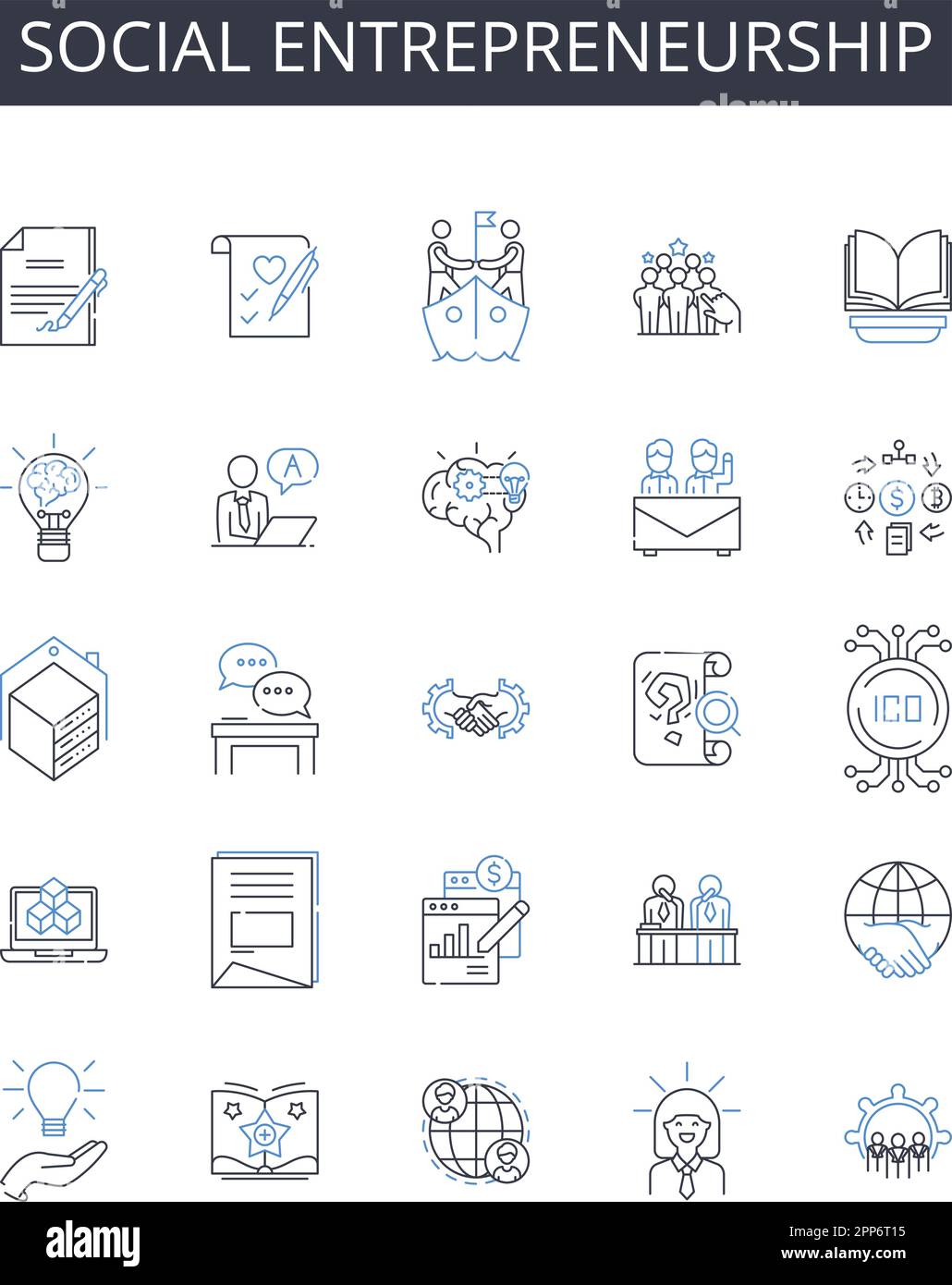 Social entrepreneurship line icons collection. Sustainable business ...