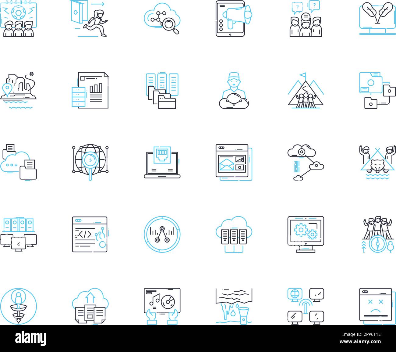 Communicating linear icons set. Dialogue, Connection, Expression, Transmission, Disclosure ...