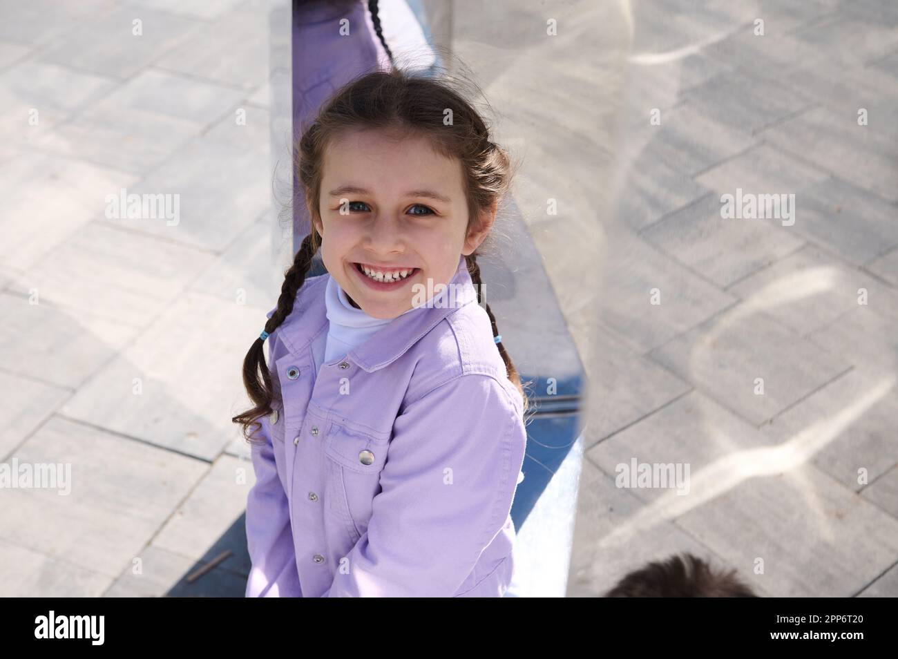 Authentic portrait of Caucasian happy delightful child girl 5 years old ...