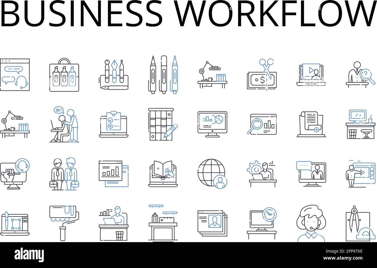 Business Workflow Line Icons Collection Work Process Task Route Job