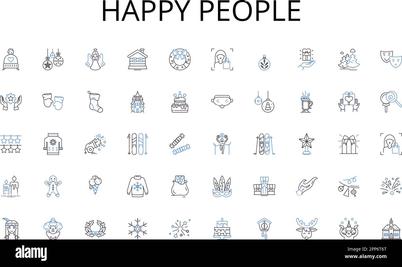 Happy people line icons collection. E-commerce, Mobile payments, Online ... Happy people line icons collection. E-commerce, Mobile payments, Online ...
