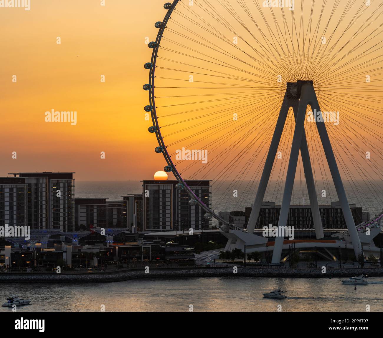 Sunset behind Ain Dubai or Dubai Eye Observation Wheel on BlueWaters ...
