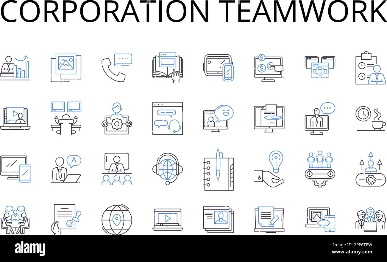 Corporation teamwork line icons collection. Partnership collaboration ...