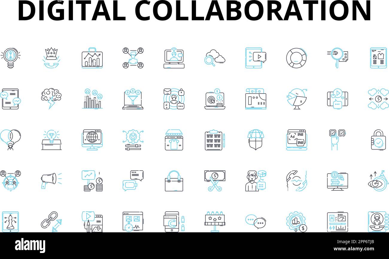Digital Collaboration Linear Icons Set Synergy Connectivity Participation Engagement