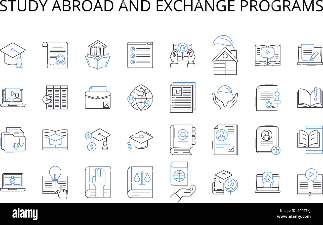 Study abroad and exchange programs line icons collection. Home cooking ...