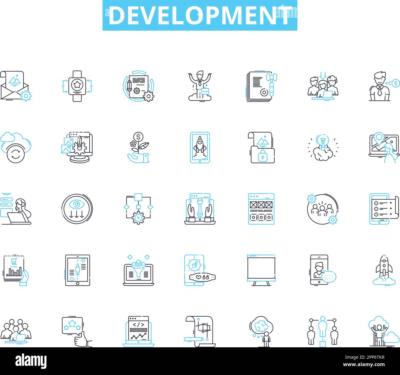 Development linear icons set. Progress, Growth, Advancement, Innovation, Evolution ...