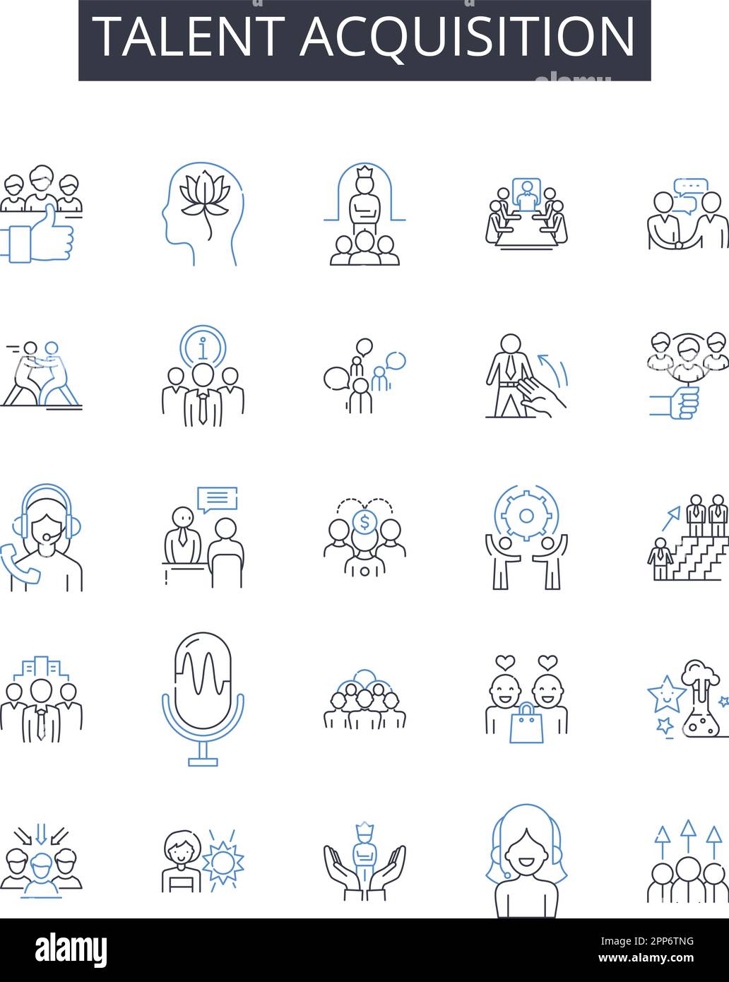 Talent acquisition line icons collection. Performance management ...
