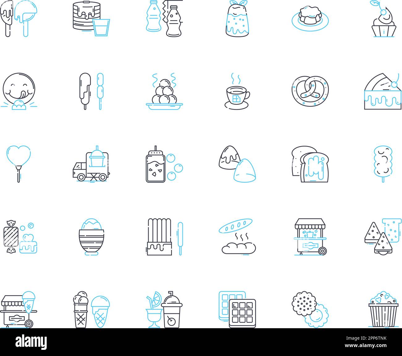 Pastry linear icons set. Croissant, Puff, Danish, Cannoli, ?clair ...