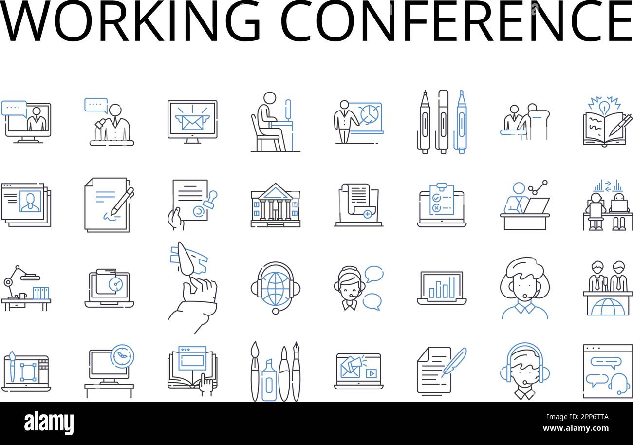 Working conference line icons collection. Business meeting, Sales pitch, Product launch, Press ...