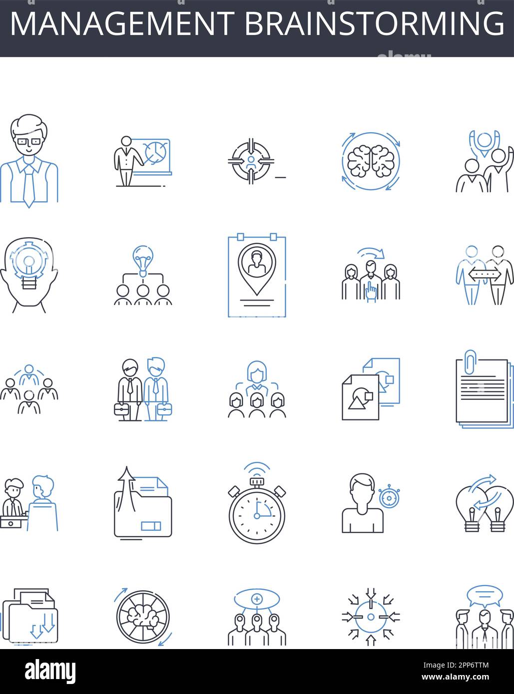 Management brainstorming line icons collection. Competitive ...