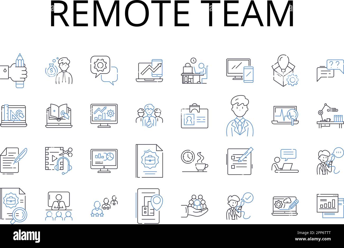Remote team line icons collection. Virtual staff, Distant group, Off ...