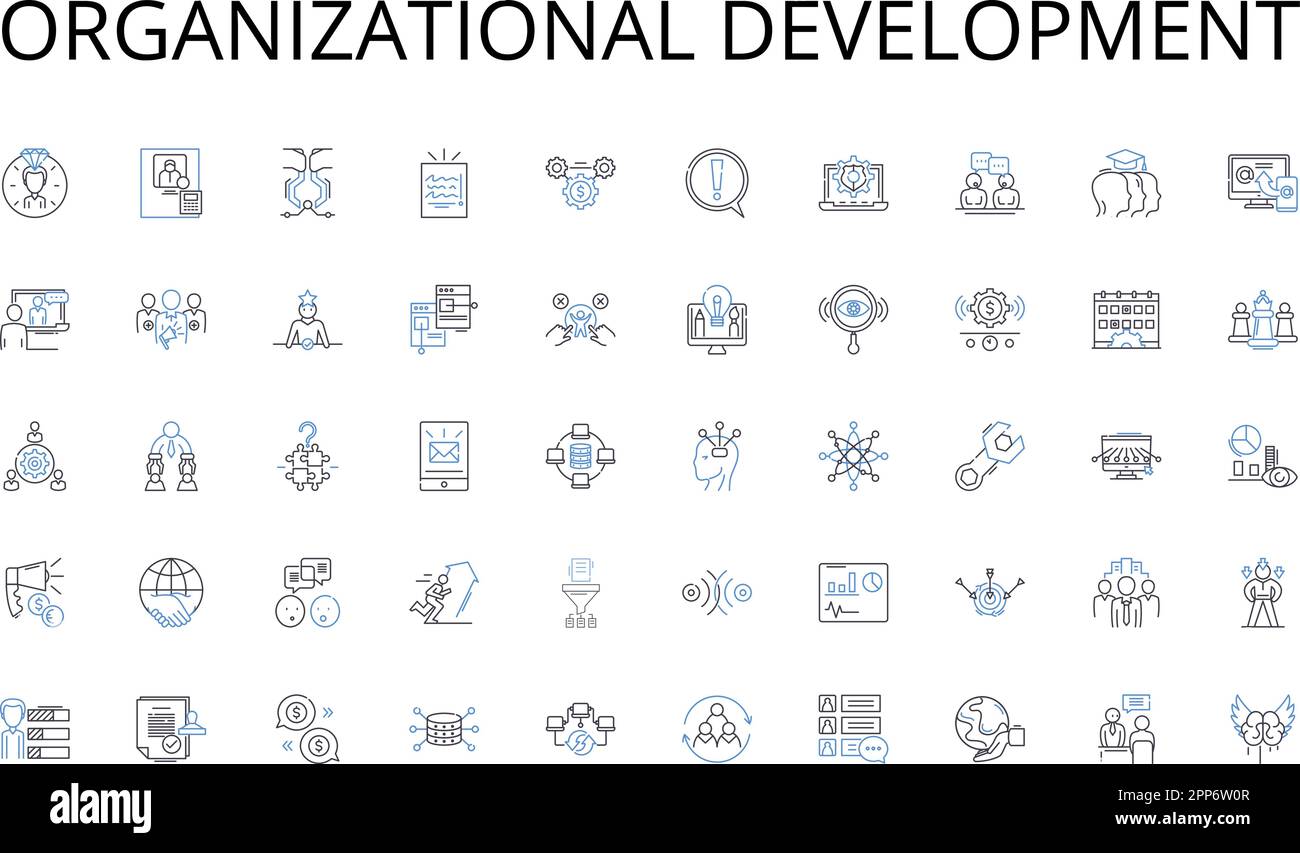 Organizational development line icons collection. Skyscrapers, Traffic ...